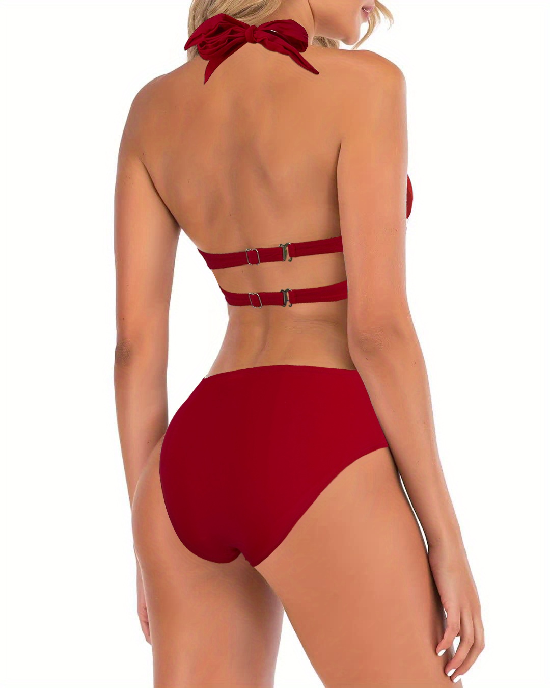 Red Halter V Neck Bikini Sets Backless High stretch High Cut - Temu Philippines