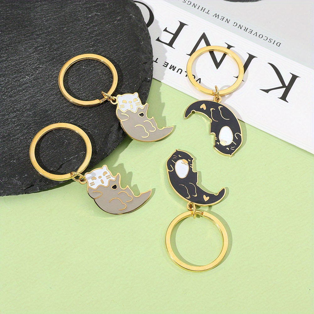 cartoon cute cat puzzle keychain for men cute animal set bag pendant ...