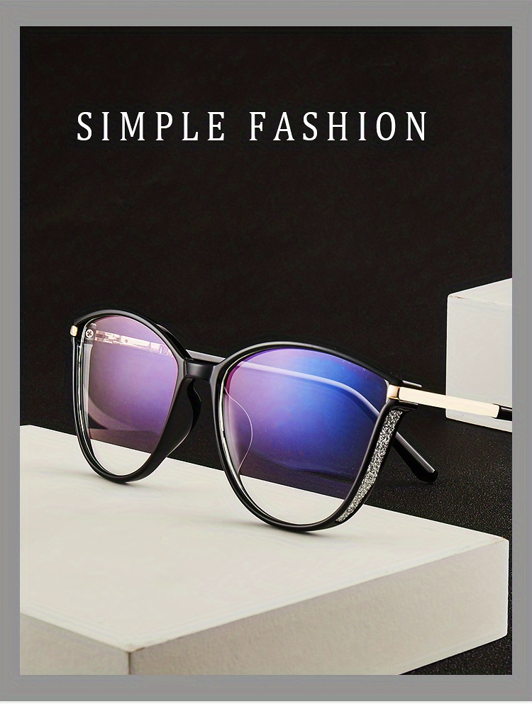 Cat Eye Anti Blue Light Glasses Women Men Large Tr Glitter - Temu ...