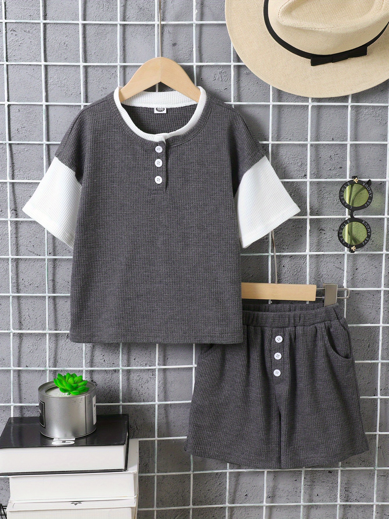 Boys Knit Button T shirt Sport Shorts Set Casual Comfortable - Temu ...
