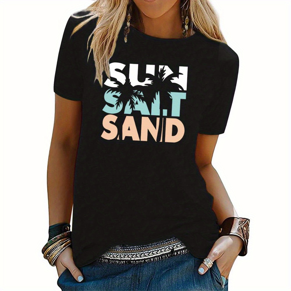 Letter Print Crew Neck T Shirt Casual Short Sleeve T Shirt Temu