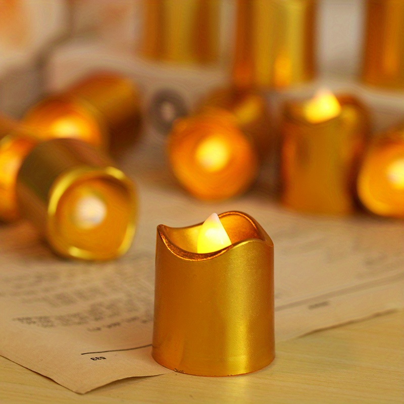 6pcs Electroplated Red Golden Candle Light Led Electronic Simulation ...