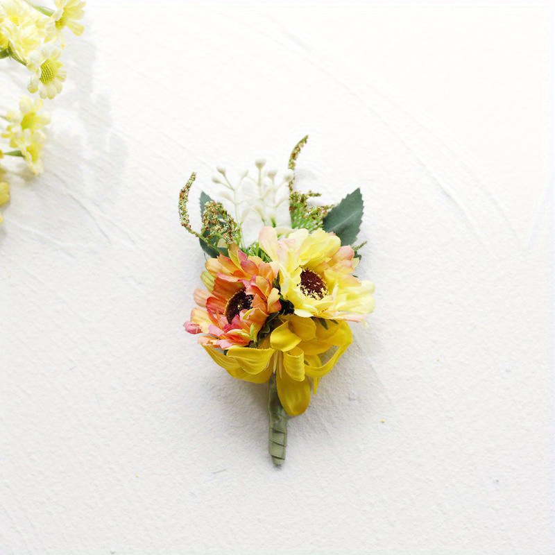 wedding boutonniere orange yellow silk bride flower - Temu New Zealand