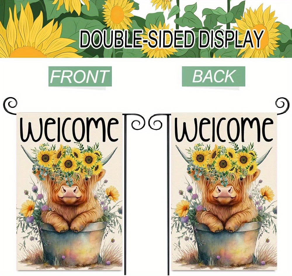 sunflower highland cow garden flag double sided - Temu Canada