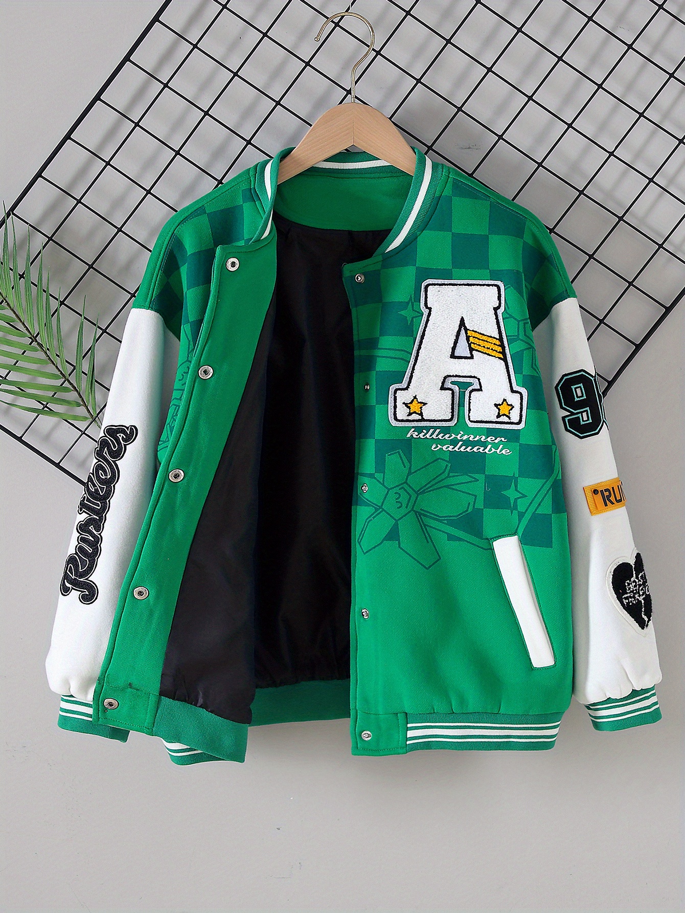 Girls' Trend Letter Graphic Varsity Jackets Snap Button - Temu Norway