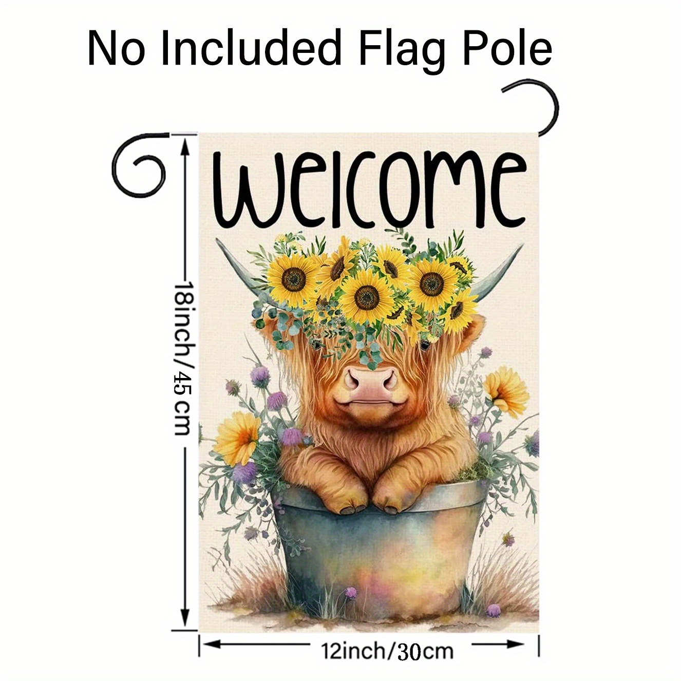 sunflower highland cow garden flag double sided - Temu Canada