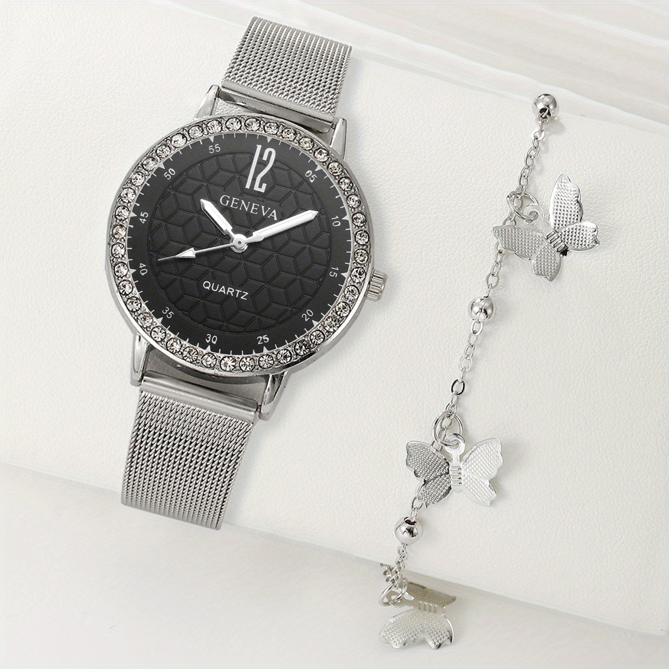 Luxury Rhinestone Quartz Watch Fashion Textured Dial Analog - Temu ...