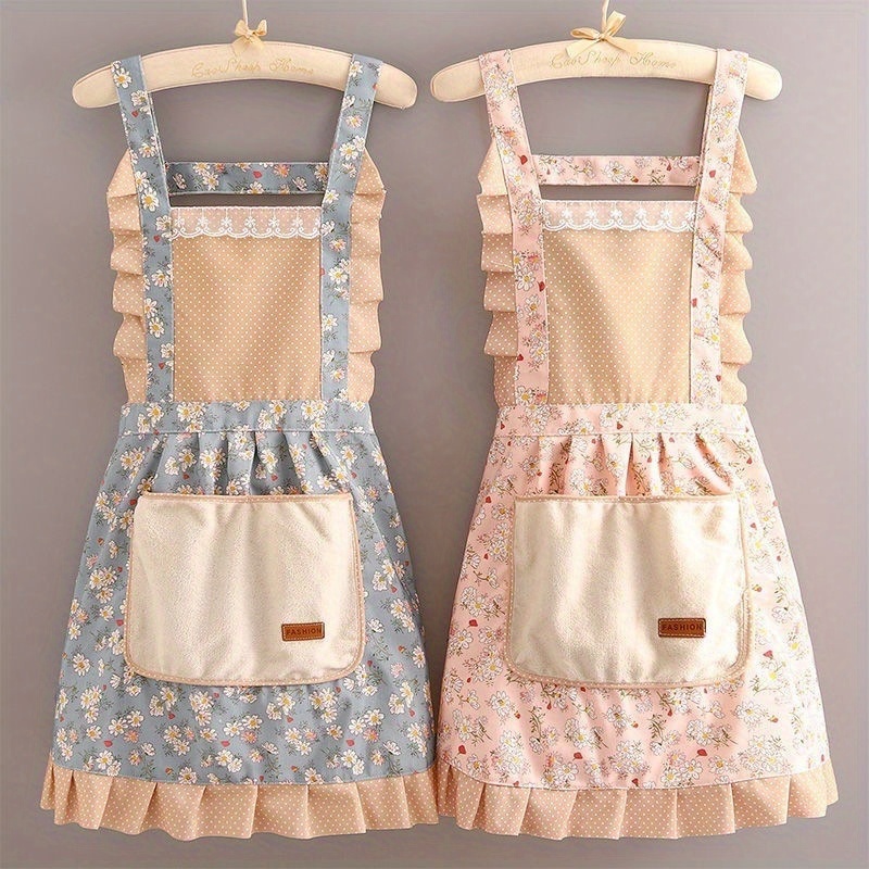 Lace Ruffle Apron Pockets Dress Style Adjustable Oil Stain - Temu