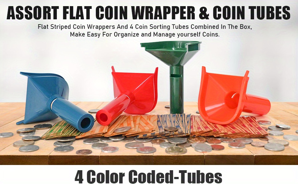 150 assorted flat striped coin wrappers 4 coin sorters tubes easy to ...
