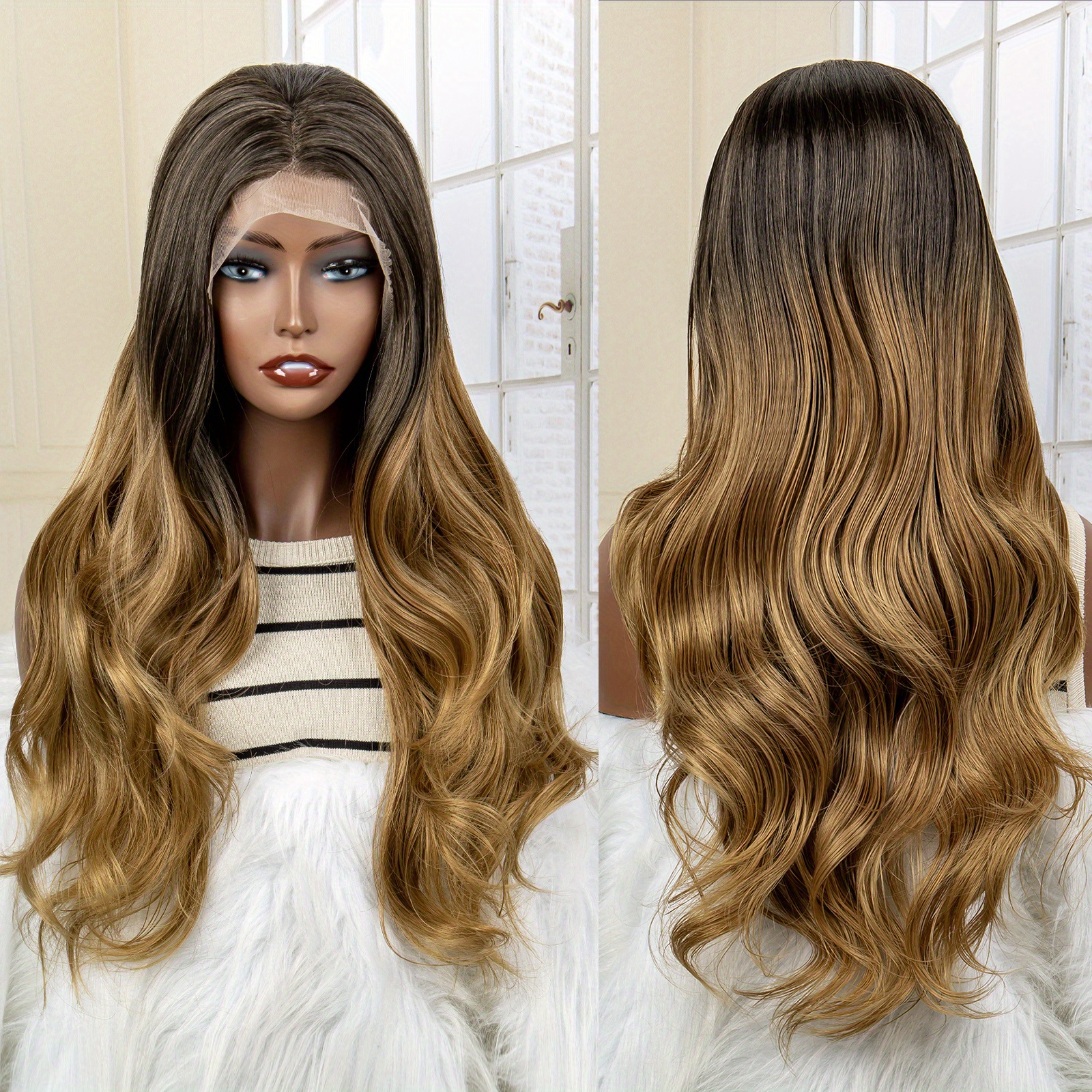 Black Ombre Yellow Brown Long Body Wave Hair Wigs 13*4 Lace - Temu Ireland