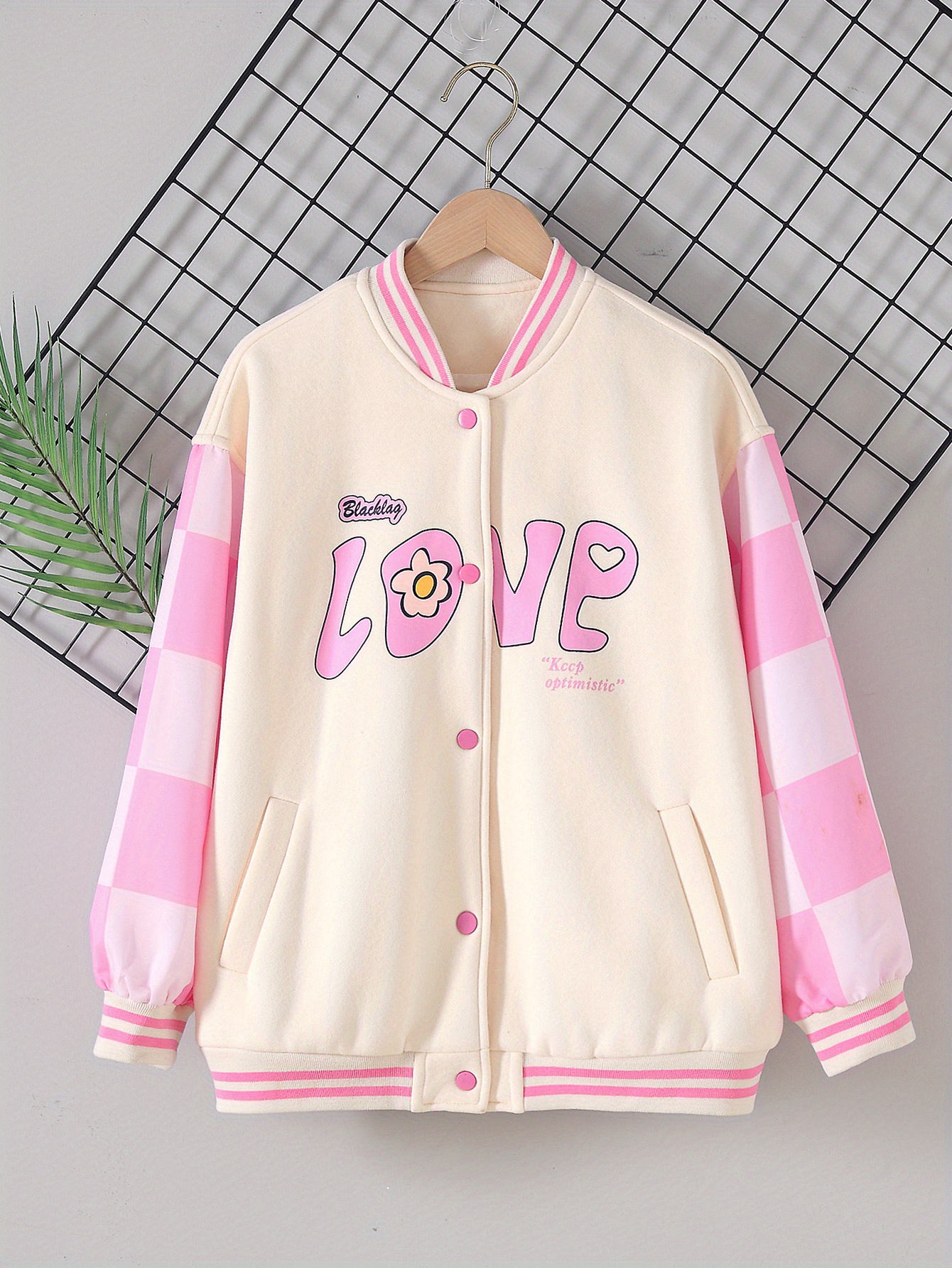 Girls' Cute Cartoon Graphic Varsity Jackets Snap Button Long - Temu ...