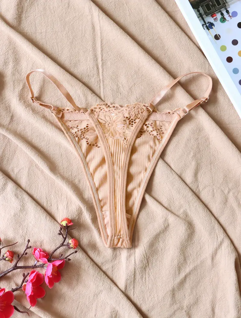 Contrast Lace Ribbed Thongs Sexy Low Waist Intimates Panties Temu Canada