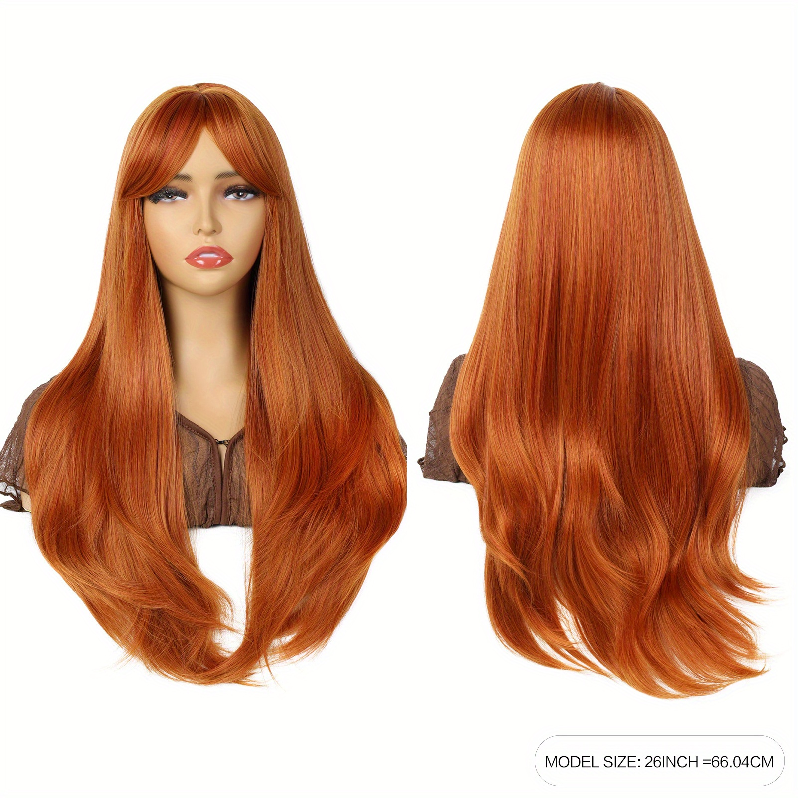 orange long straight hair wigs bangs synthetic - Temu New Zealand
