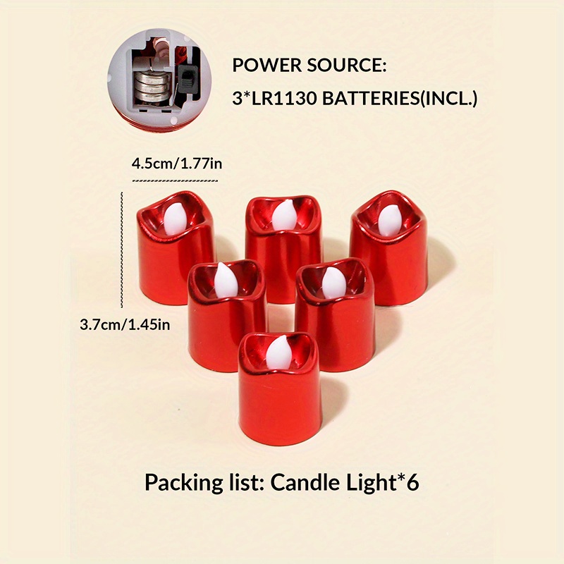 6pcs Electroplated Red Golden Candle Light Led Electronic Simulation ...