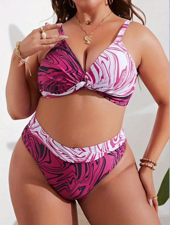 Plus Size Sexy Bikini Set Womens Plus Colorblock Fluid Temu