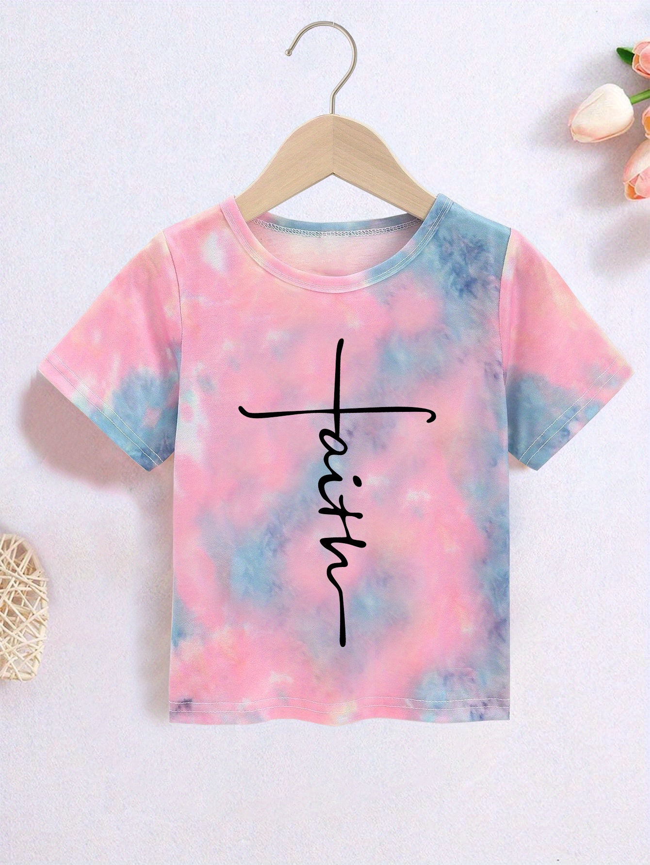 Girls Trend Tie Dye T shirts ''faith'' Letter - Temu New Zealand