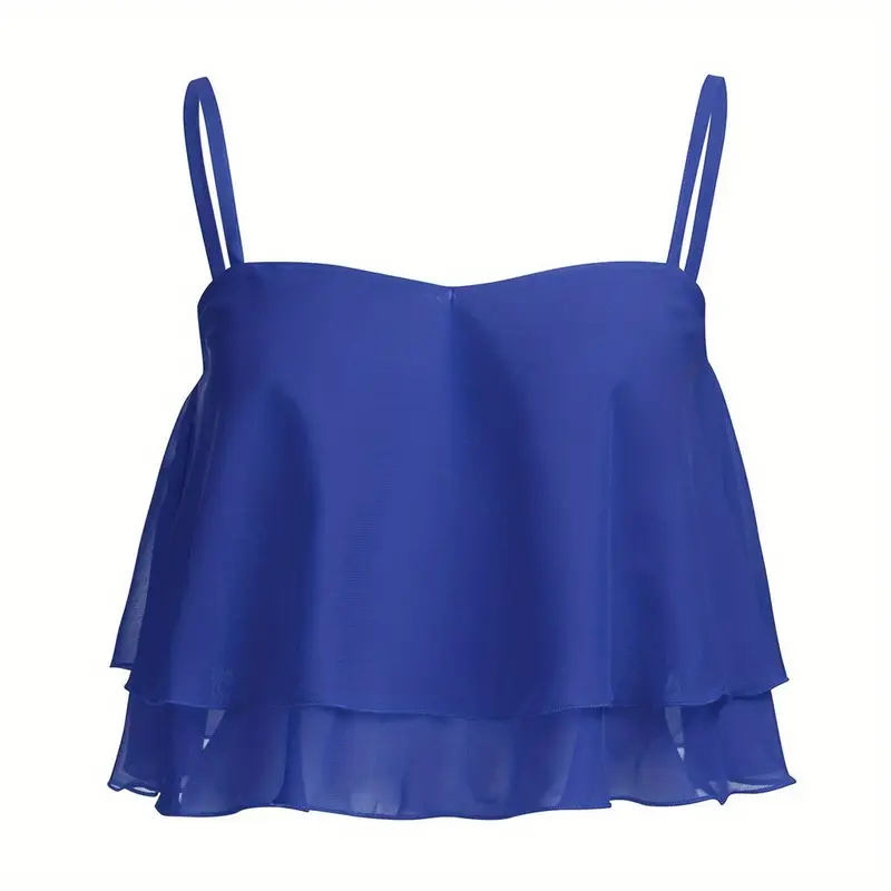 Solid Layered Cami Top Sexy Spaghetti Ruffle Hem Summer Temu New Zealand