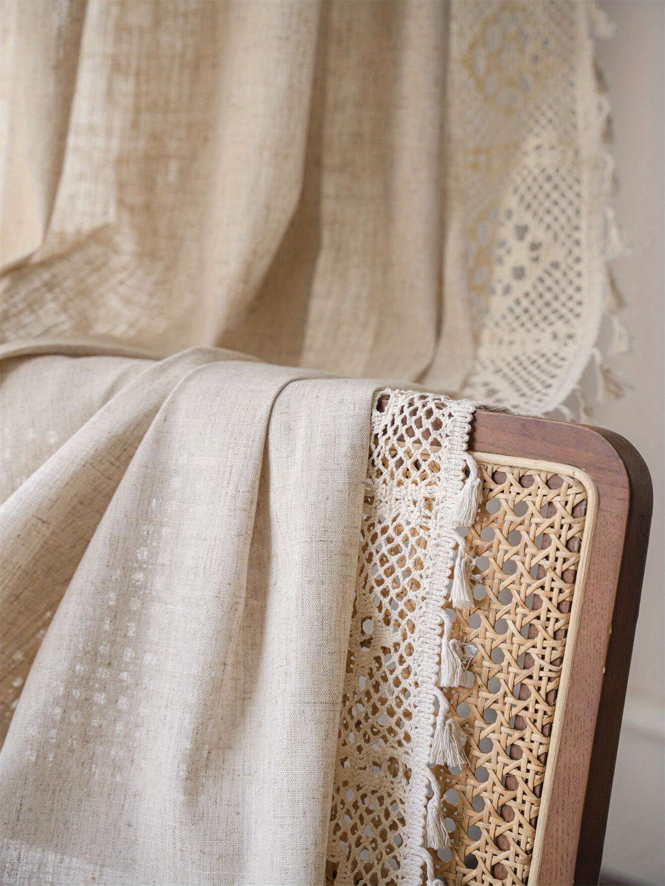 American Farmhouse Style Bohemian Linen Geometric Curtain - Temu