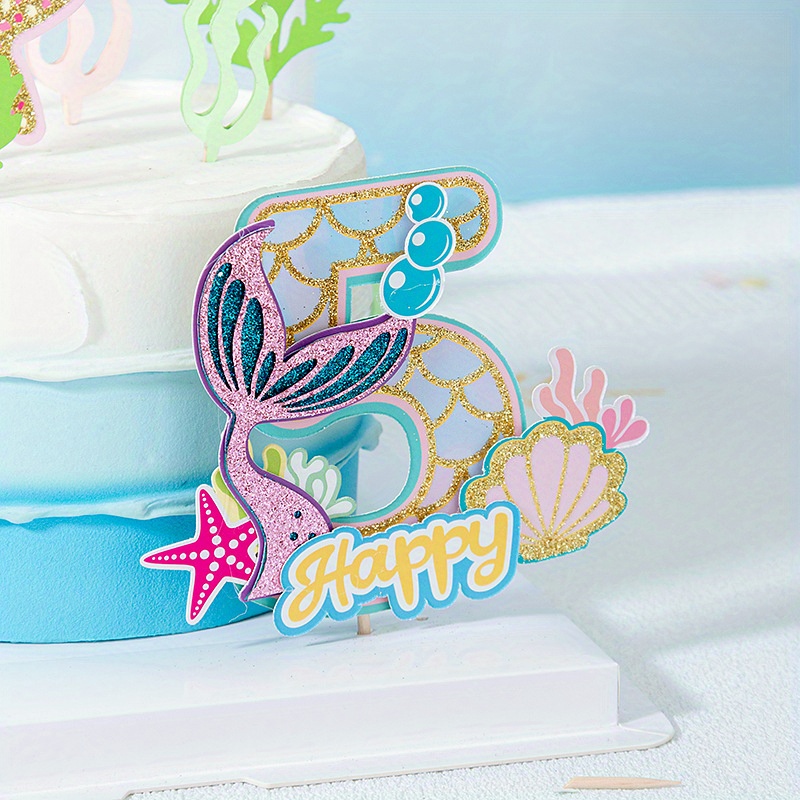 Mermaid Themed Multi Layer Glittering Powder Colored Numbers 0 9 Cake ...