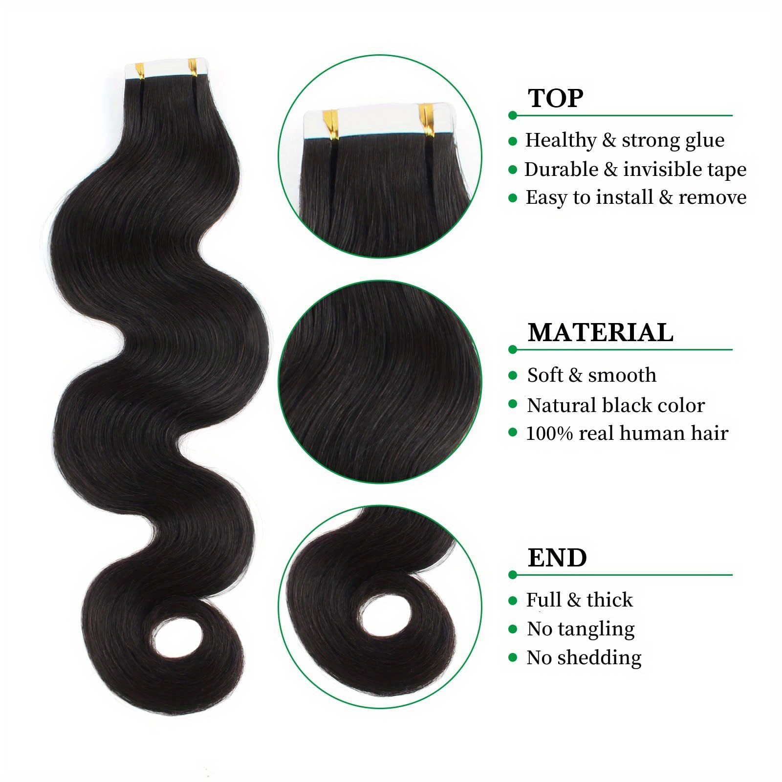 Natural Black Body Wave Tape In Hair Extensions Soft Remy - Temu Australia