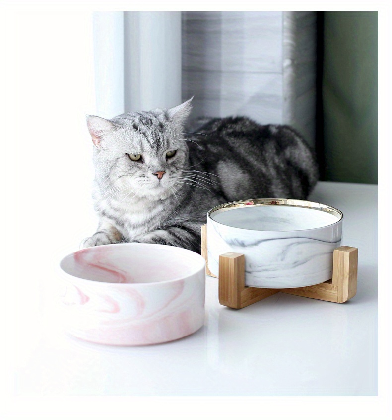 Raised Pet Food Bowl: Marble Wooden Rack Bowl Non slip - Temu Canada