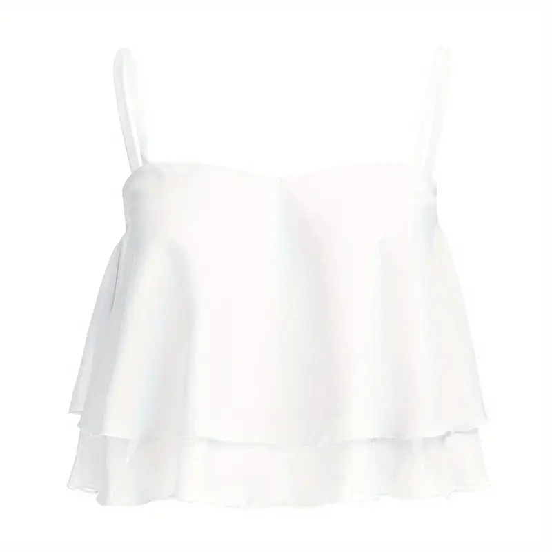 Solid Layered Cami Top Sexy Spaghetti Ruffle Hem Summer Temu Canada