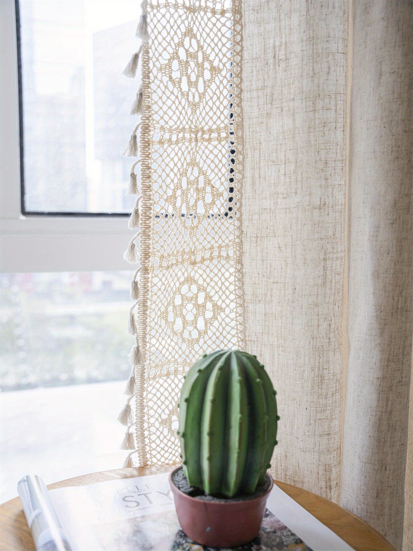 American Farmhouse Style Bohemian Linen Geometric Curtain - Temu