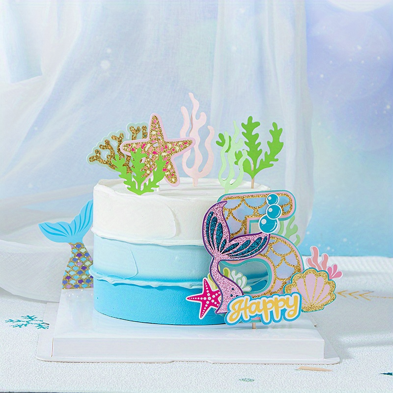 Mermaid Themed Multi Layer Glittering Powder Colored Numbers 0 9 Cake ...