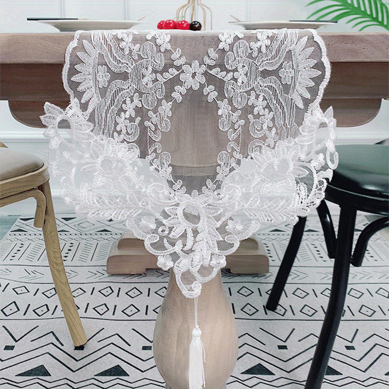 Vintage Elegant Lace Table Runner Tassel Floral Hollow - Temu New Zealand