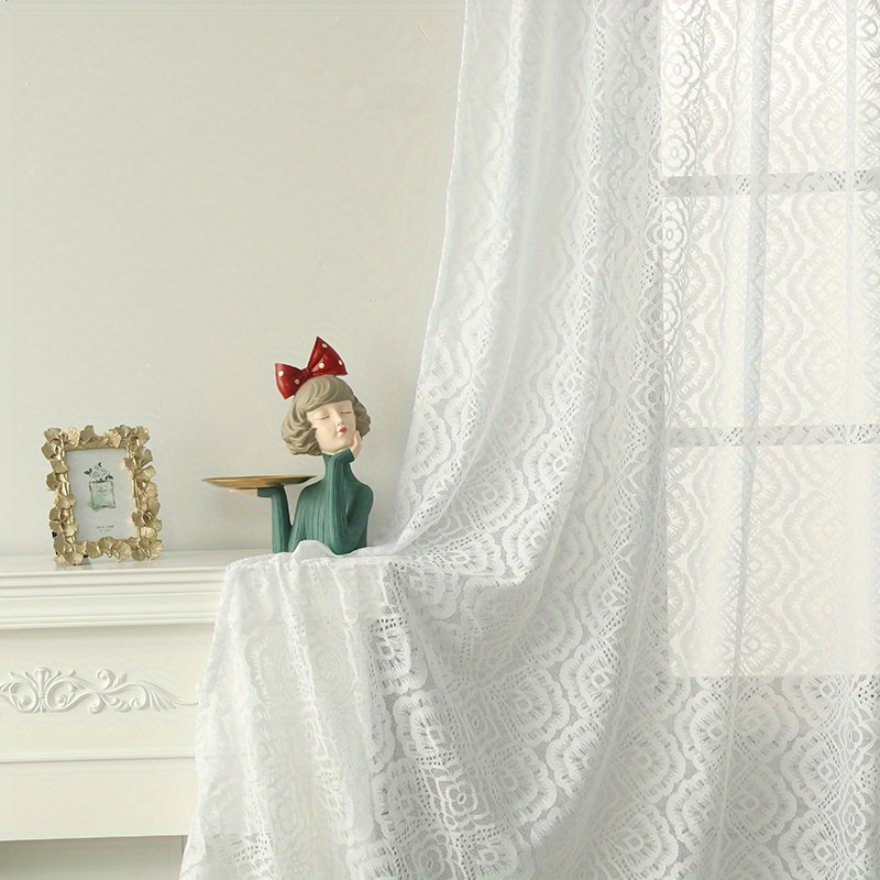 Beige White Flower Leaf Lace Curtain Window Sheer Curtain - Temu United ...