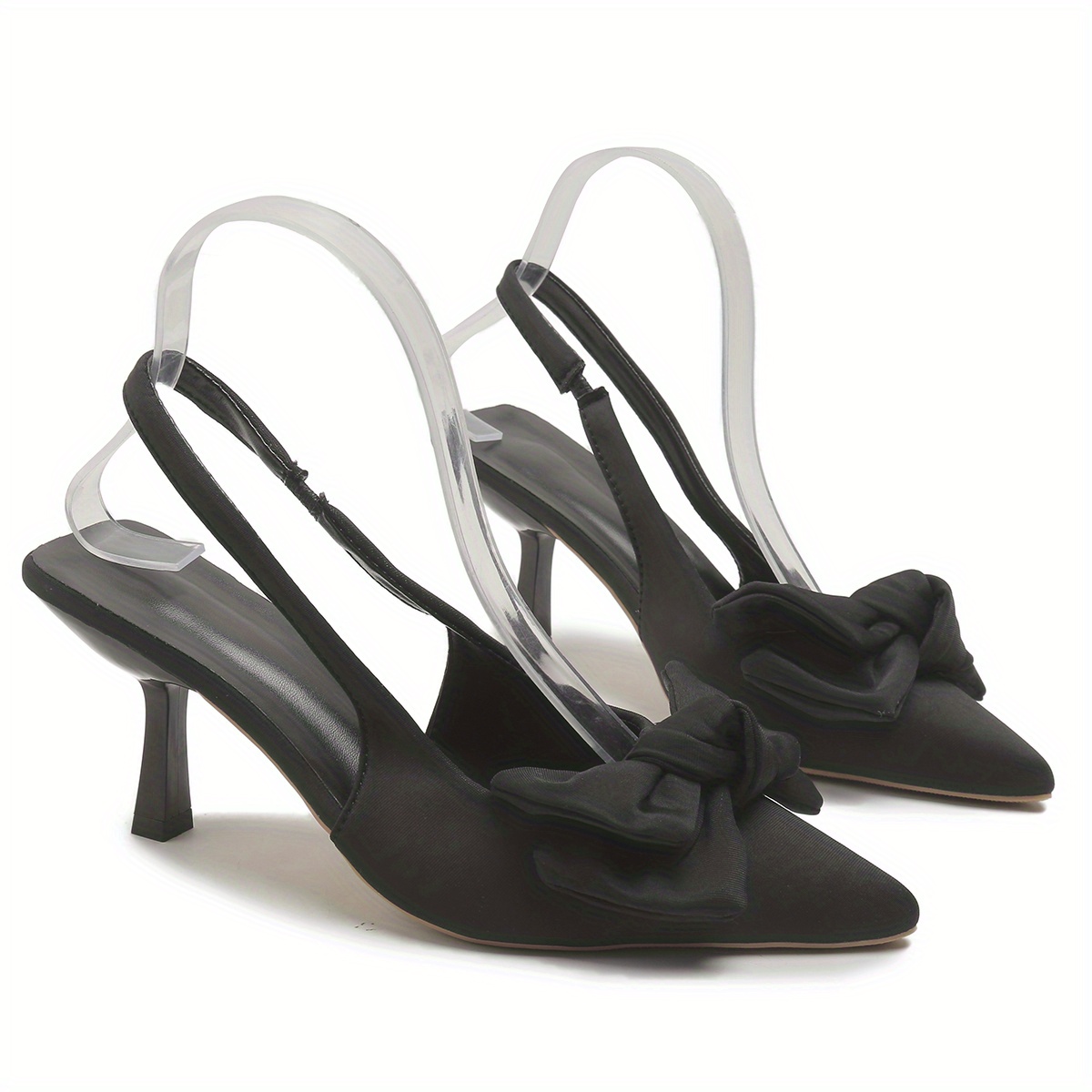 Women's Bowknot Slingback Heels Solid Color Pointed Toe Slip - Temu Norway