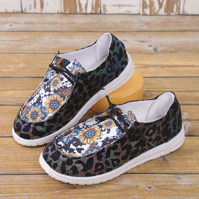 Women's Leopard Floral Pattern Shoes Slip Lace Low top Flat - Temu ...