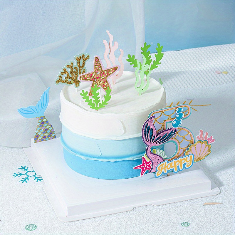 Mermaid Themed Multi Layer Glittering Powder Colored Numbers 0 9 Cake ...