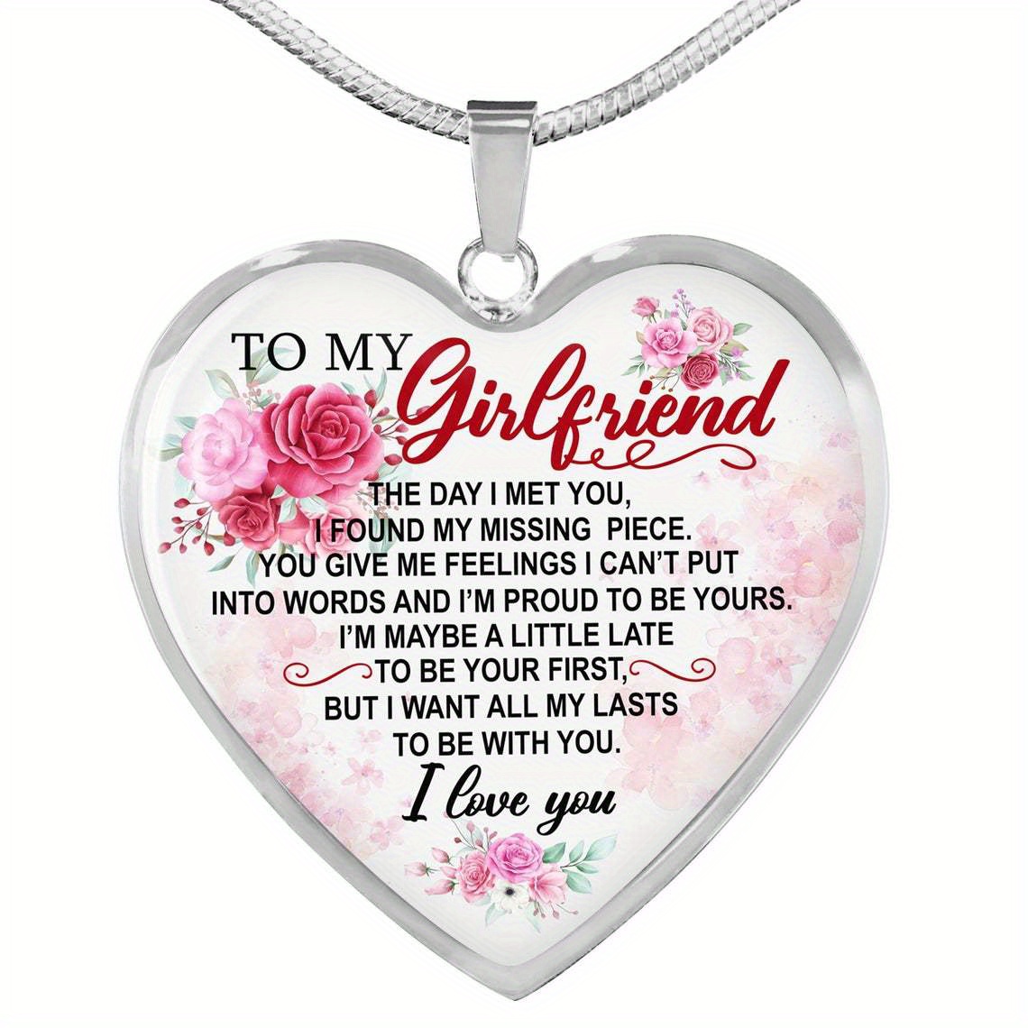 To My Girlfriend Heart Shaped Pendant Necklace Valentines Day Banquet ...