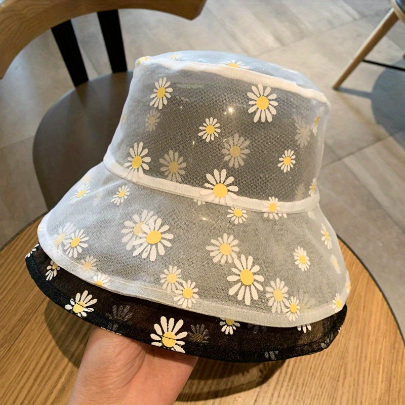 Daisy Printed Elegant Bucket Hat Mesh Sun Protection Fashion - Temu ...