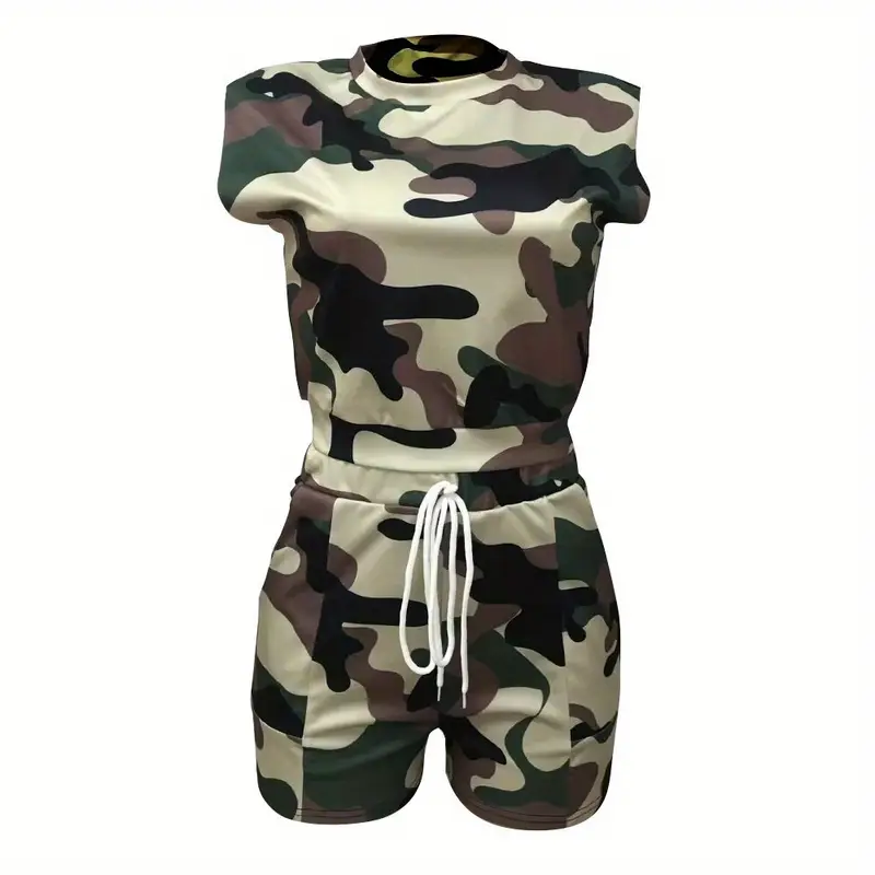 Casual Camouflage Two Piece Set Cap Sleeve Crop Top Temu United