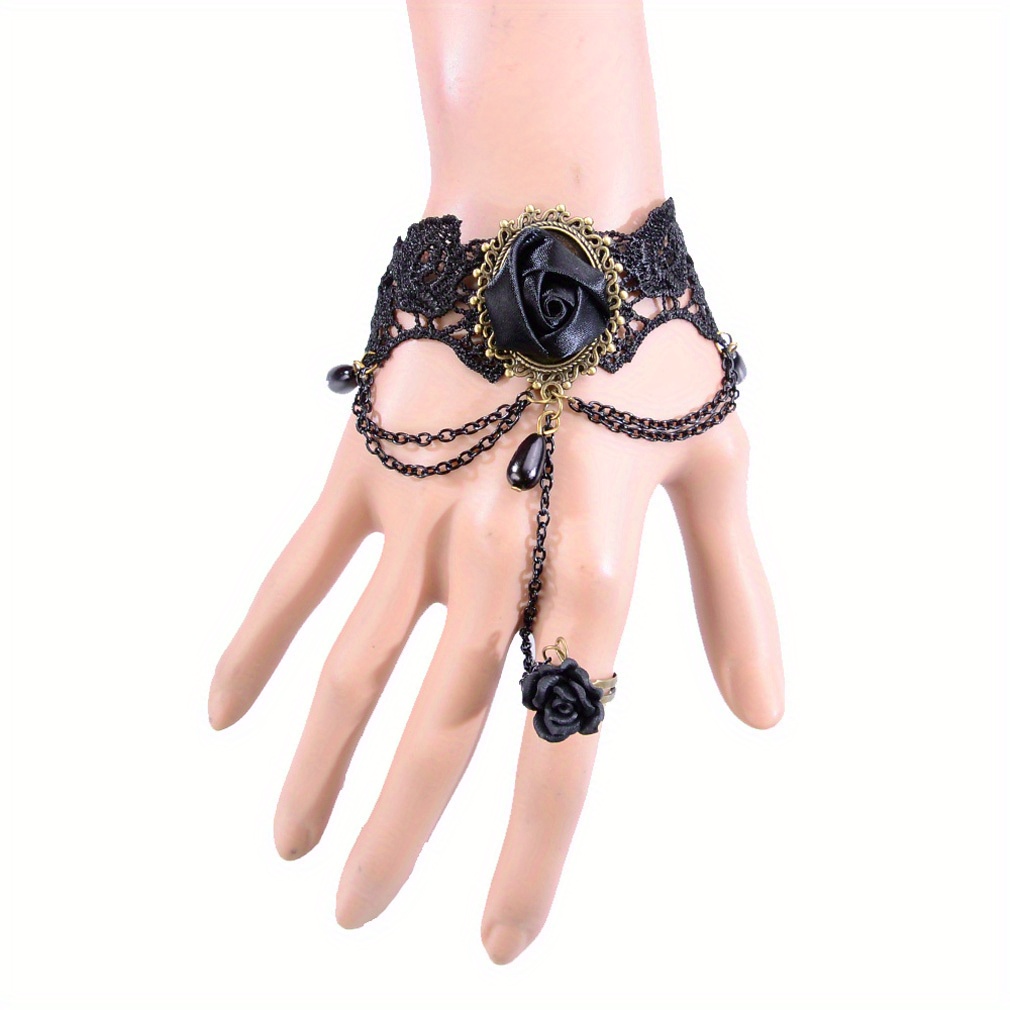 punk style lace mitten chain bracelet gothic adjustable hand - Temu New ...