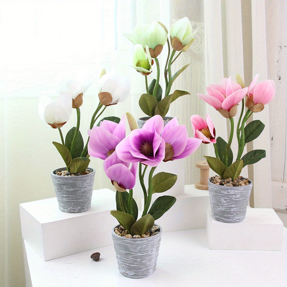 1pc人工 の花の鉢植え、3つのヘッド のブーケフォームと緑の葉の メント、ホームオフィスリビン ベッドルームフロアベースの装飾用