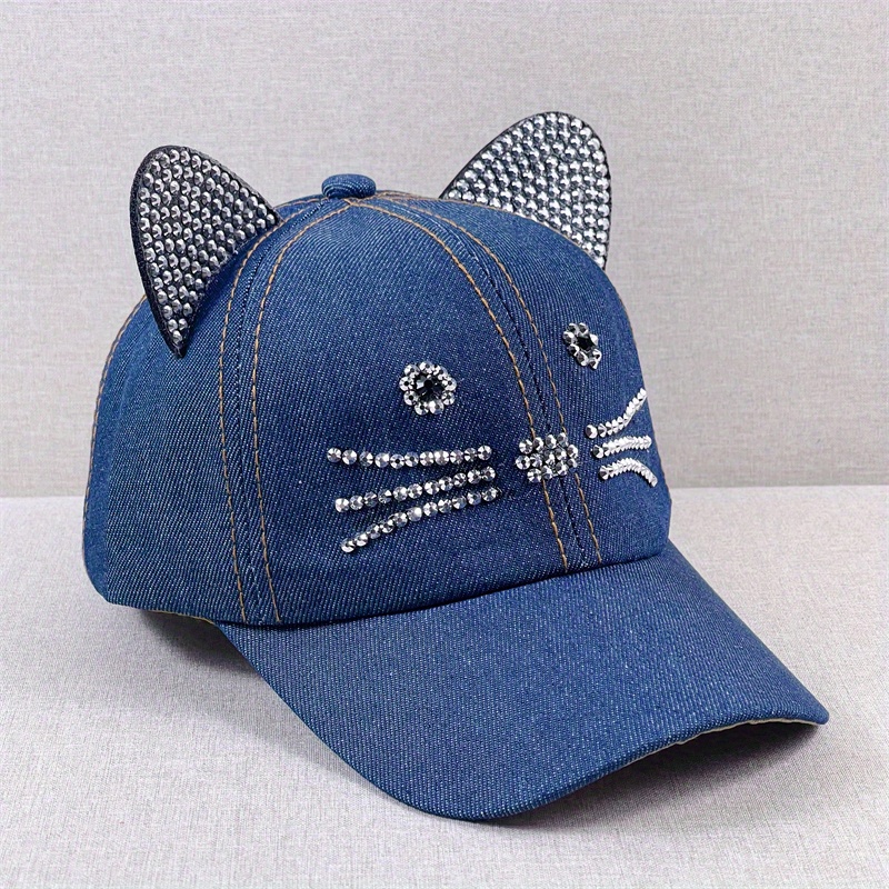 Cat Ears Baseball Cap Y2k Blue Denim Lightweight - Temu New Zealand