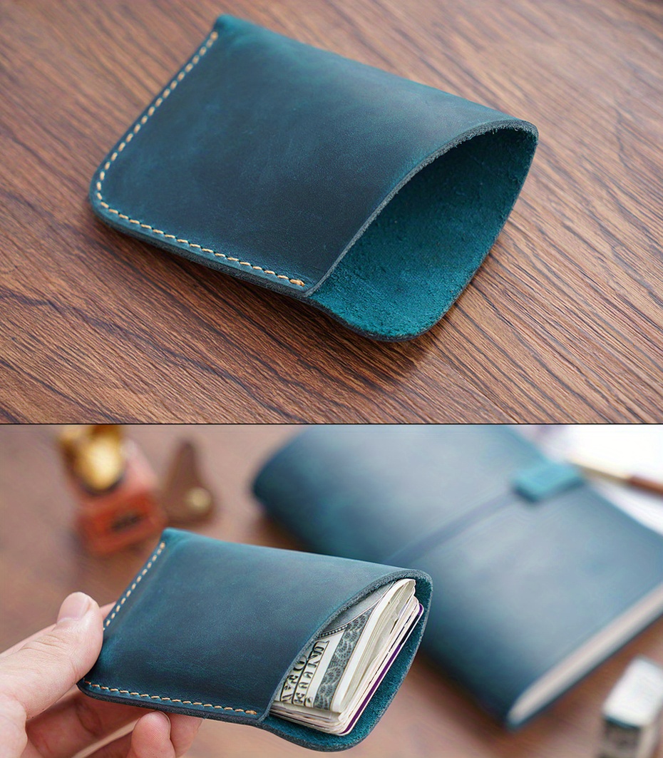 1pc Handmade Faux Leather Wallet Small Cowhide Money Bag - Office ...