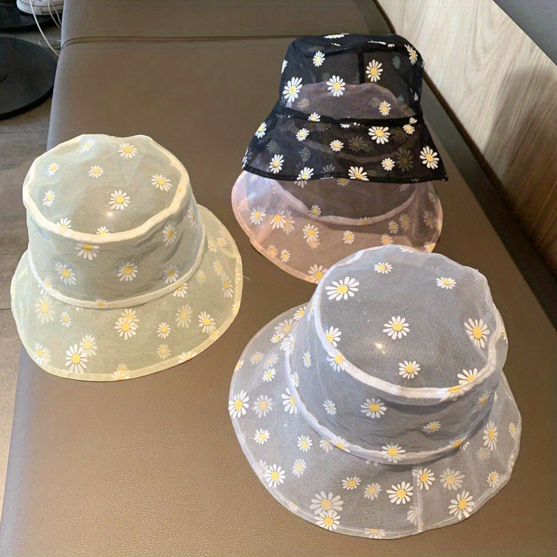 Daisy Printed Elegant Bucket Hat Mesh Sun Protection Fashion - Temu ...