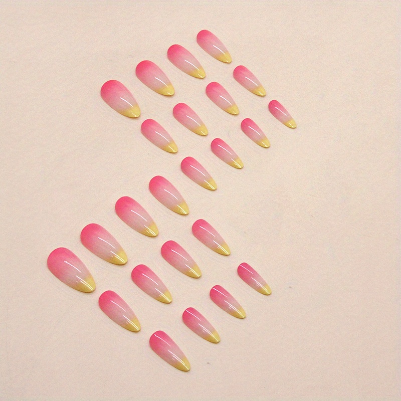 Y2k French Tip Nails Pink Yellow Gradient Almond Press - Temu United ...