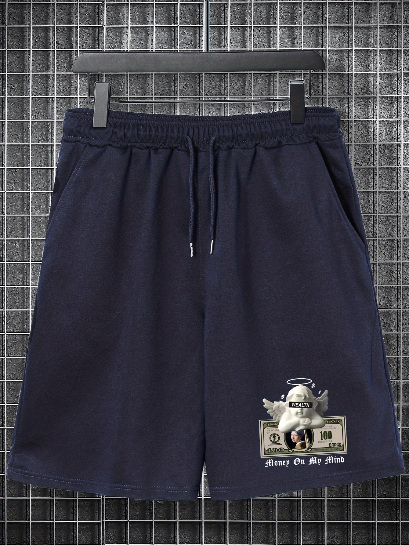 Dollar Angel Print Elastic Waist Shorts Solid Casual Shorts - Temu