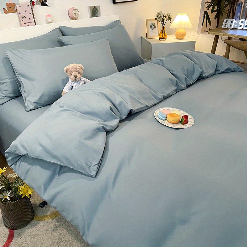 Duvet Cover Set Simple Solid Color Light Blue Washable - Temu United ...