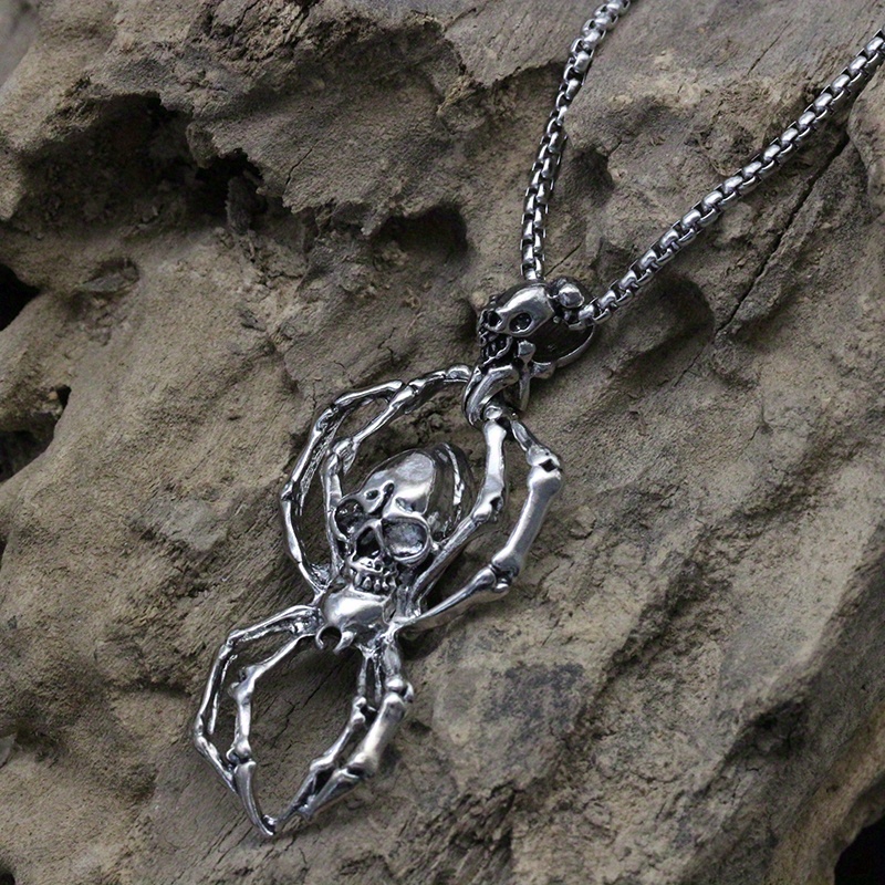 1pc Domineering Spider Double Skull Necklace For Men | Save Money On ...