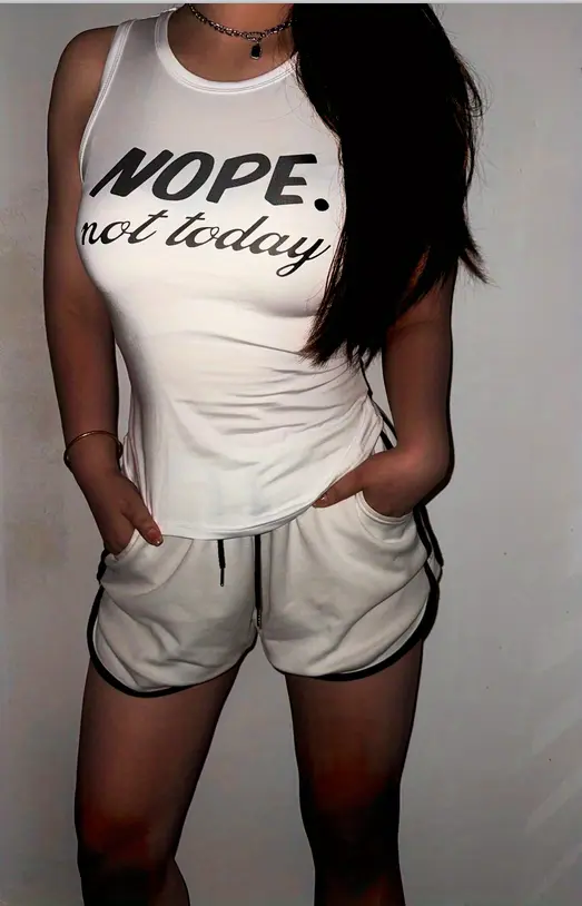 Letter Print Crew Neck Top Casual Sleeveless Top Temu Australia