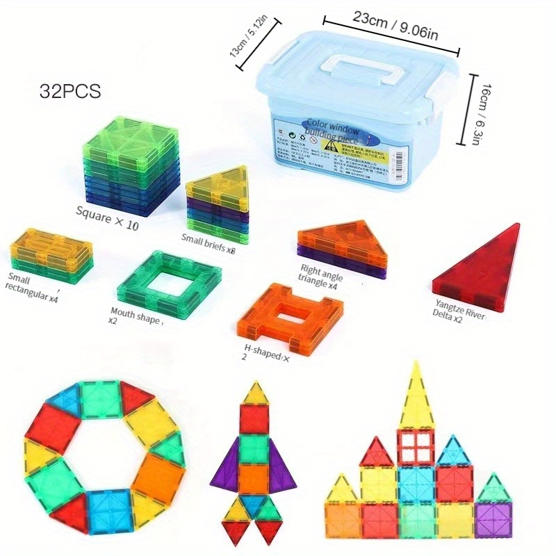 32 Pieces Clear Colored Bricks Playset Accessory Set With Strong Magnet ...