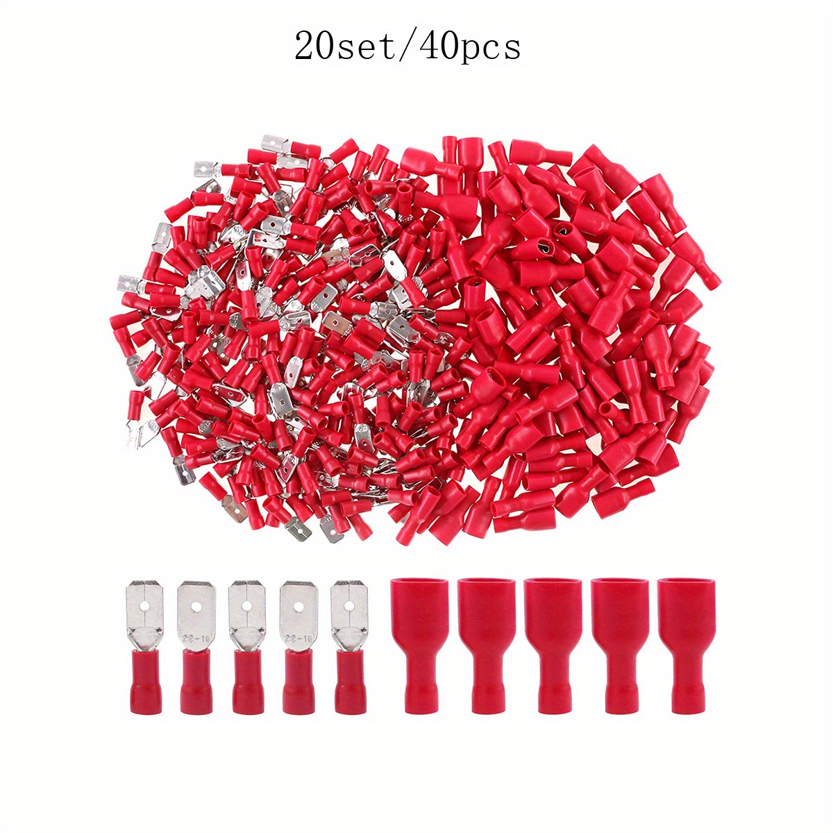 20 50 Pairs 6 3mm Gauge Fully Insulated Male Female Spade Quick Splice ...