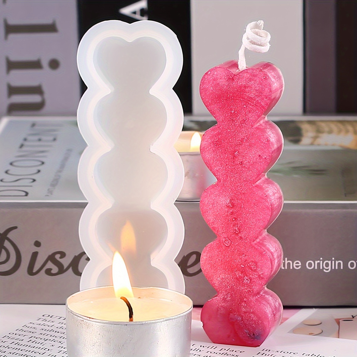 Diy 드립 수 지 석고 장식품 수 지 실리콘 몰드 5 사랑 심장 모양 수 제 촛불 장식품에 대 한 Temu Korea