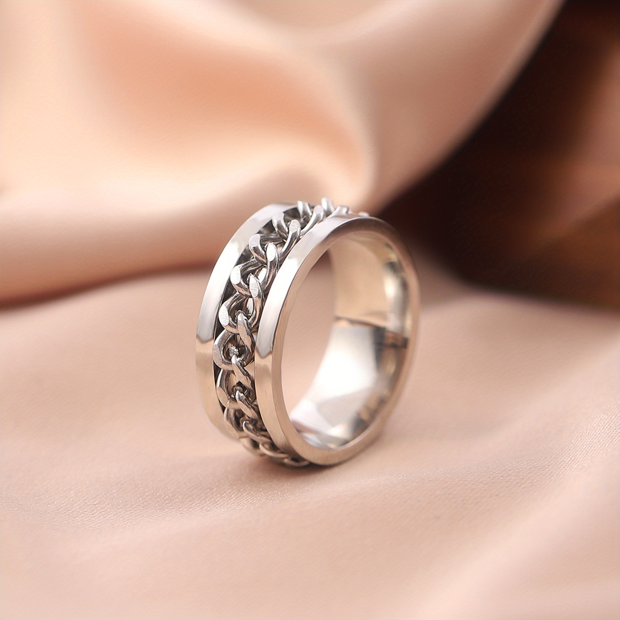 Stainless Steel Men's Ring Chain Rotating Niche Finger Ring - Temu ...